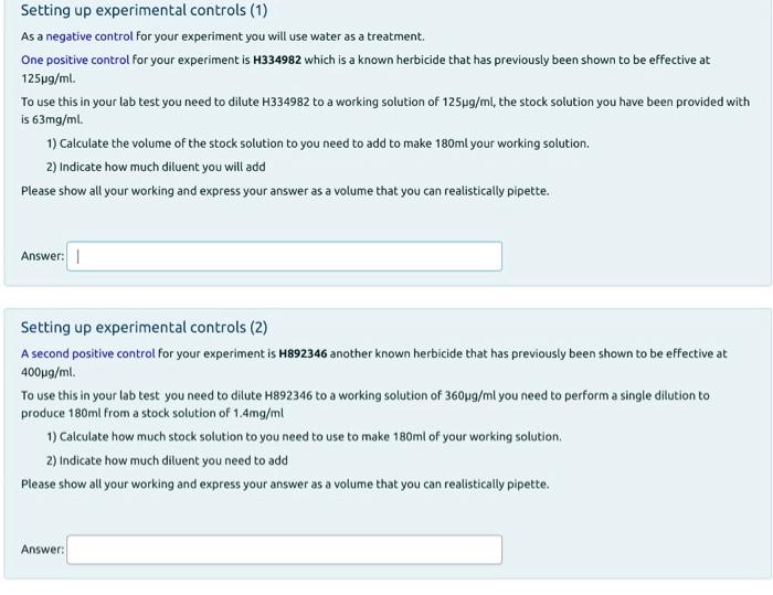 Solved Setting up experimental controls (1) As a negative | Chegg.com
