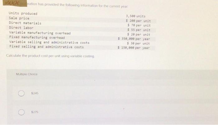 Solved pration has provided the following information for | Chegg.com