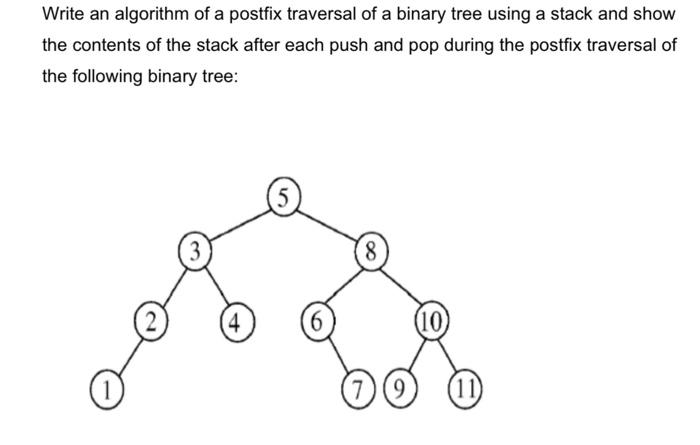 Solved Write an algorithm of a postfix traversal of a binary | Chegg.com