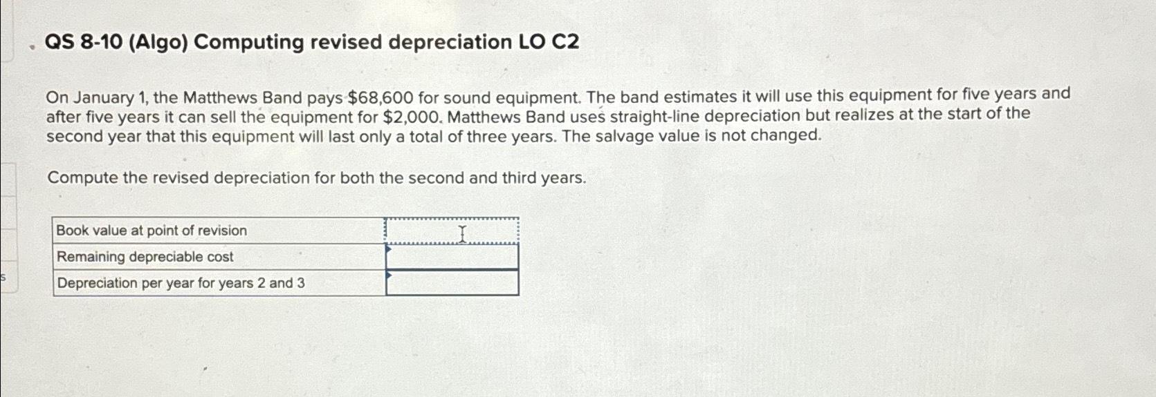 Solved QS 8-10 (Algo) ﻿Computing revised depreciation LO | Chegg.com
