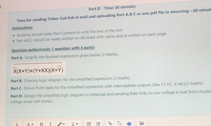 Solved Part D - Time-30 minutes Time for sending Tinker Cad | Chegg.com