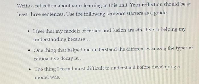 Solved Write a reflection about your learning in this unit. | Chegg.com