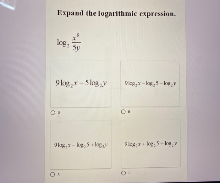 Solved Expand the logarithmic expression. log2 32 5 7 5y 9 | Chegg.com