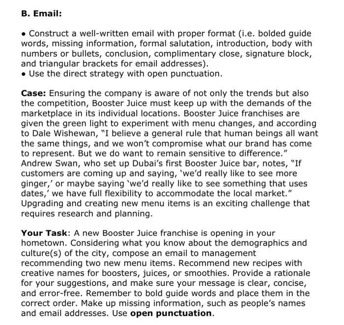 B. Email: - Construct a well-written email with | Chegg.com