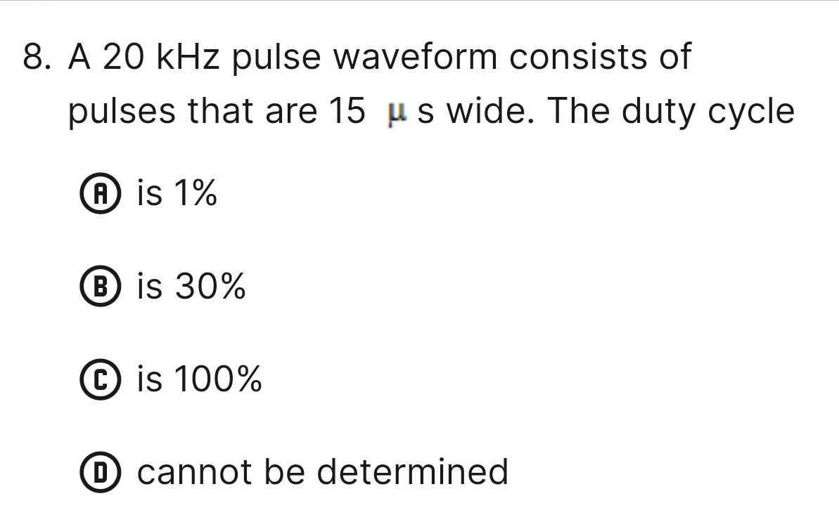 Solved A 20kHz ﻿pulse waveform consists of pulses that are | Chegg.com