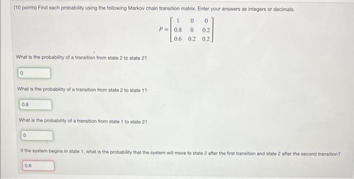 Solved (10 points) Find each probability using the following | Chegg.com