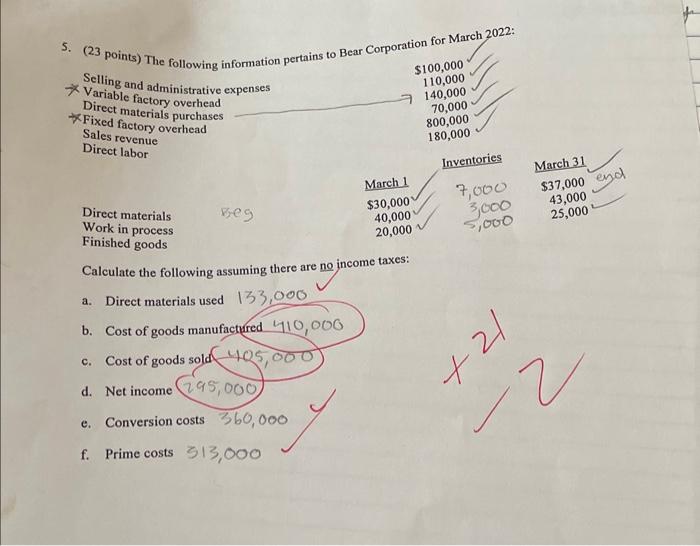 Solved 5. (23 pointan .anine to Bear Corporation for March | Chegg.com
