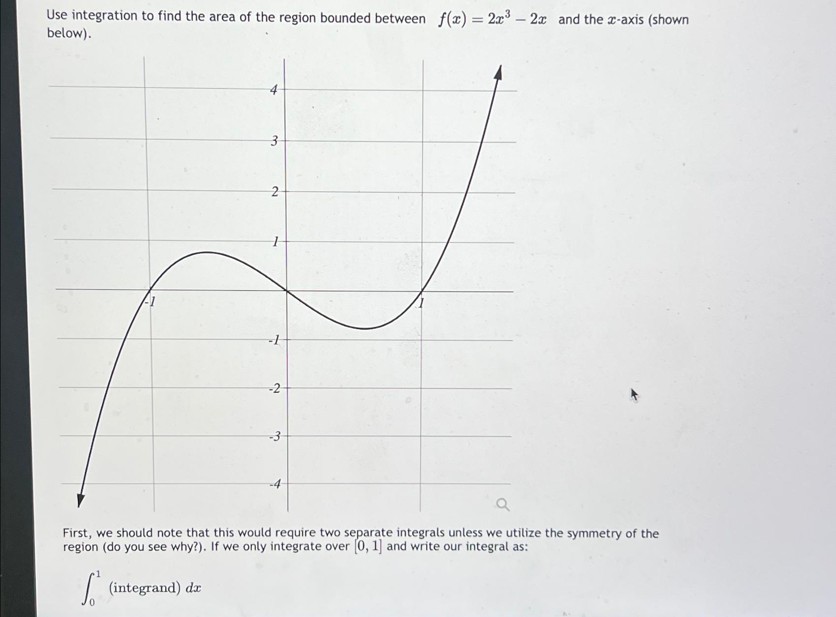 Solved Use integration to find the area of the region | Chegg.com