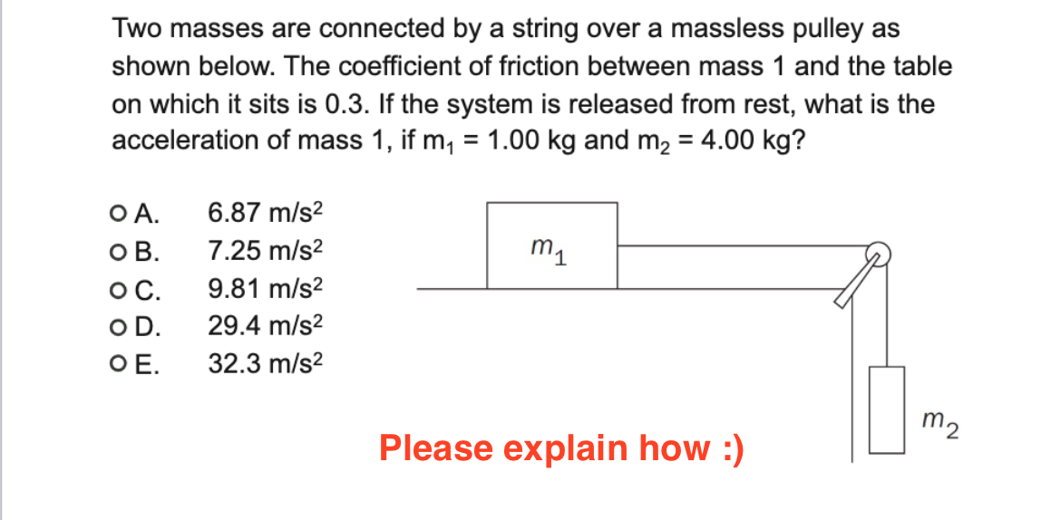Solved Two masses are connected by a string over a massless | Chegg.com