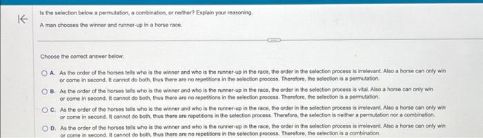Solved K Is the selection below a permutation, a | Chegg.com