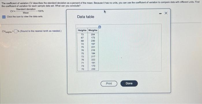 Solved Cv Mean Standard Deviation 100 Click The Icon To