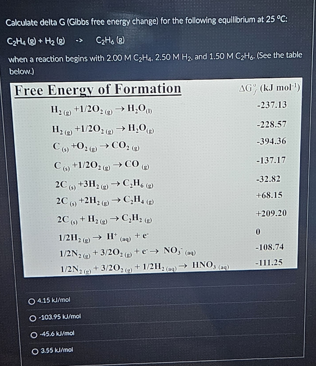 Solved Calculate delta G (Gibbs free energy change) ﻿for the | Chegg.com