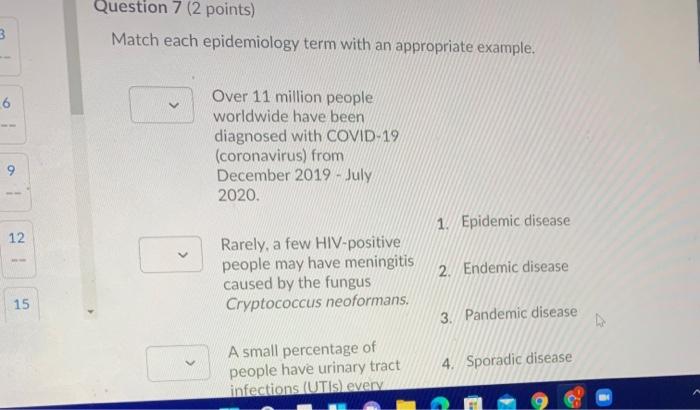 Solved Question 7 (2 points) Match each epidemiology term | Chegg.com