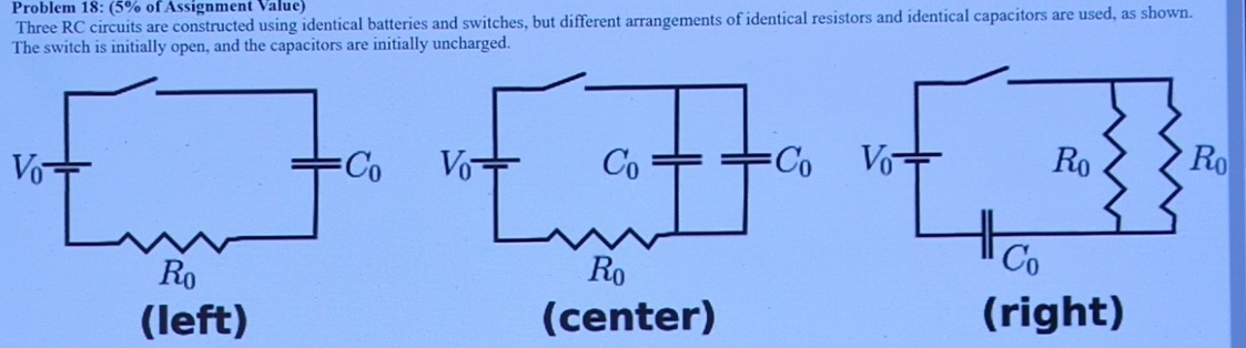 Solved Three RC circuits are constructed using identical | Chegg.com