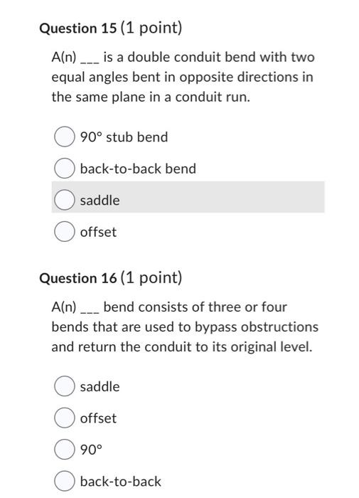 Solved The five main types of conduit bends are bends. | Chegg.com