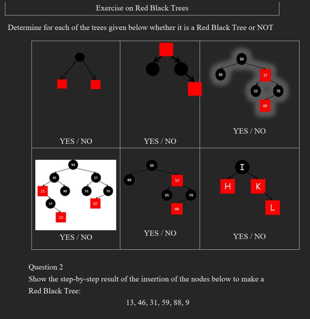 Solved Exercise on Red Black Trees Determine for each of the | Chegg.com