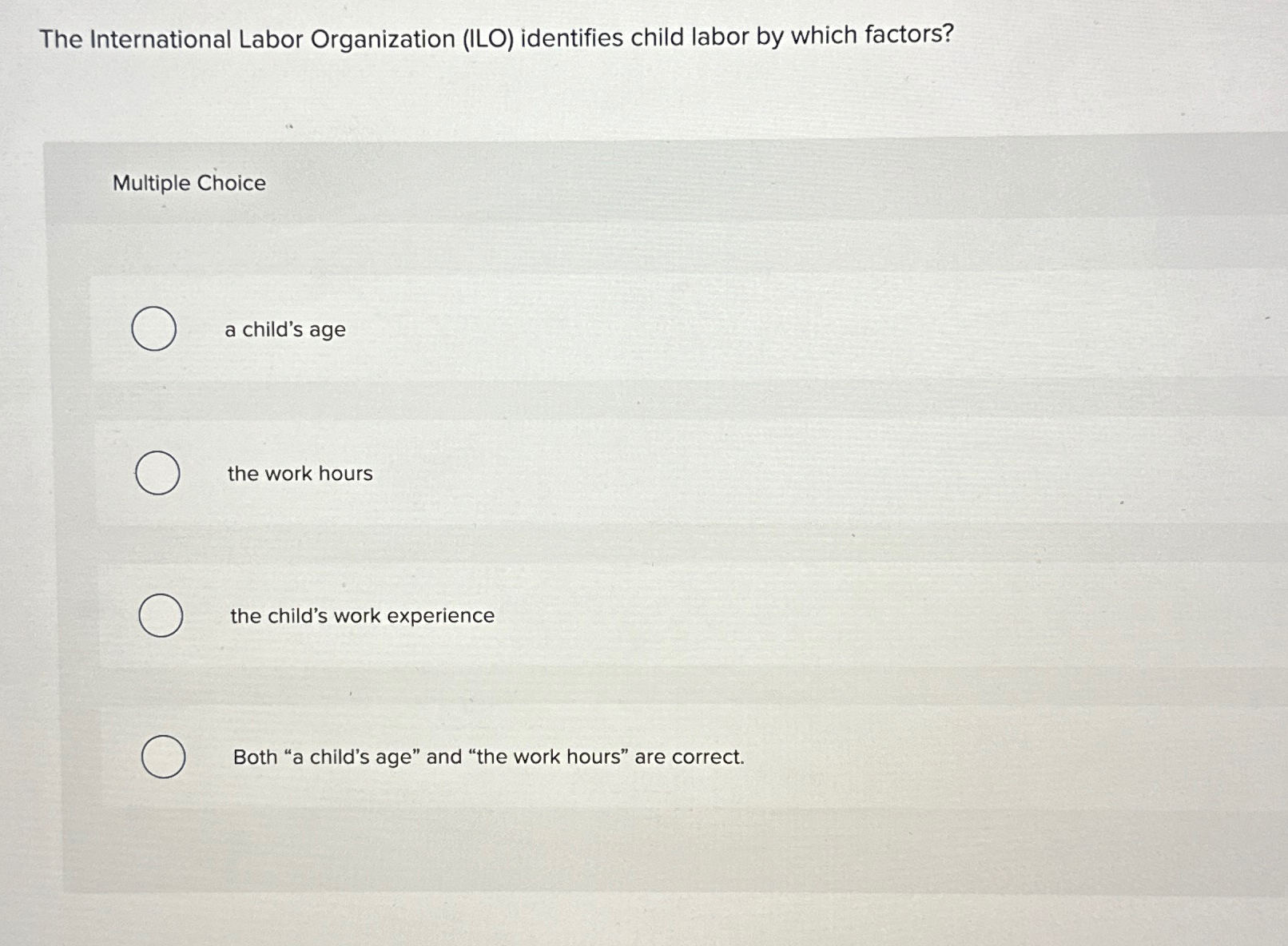 Solved The International Labor Organization (ILO) | Chegg.com