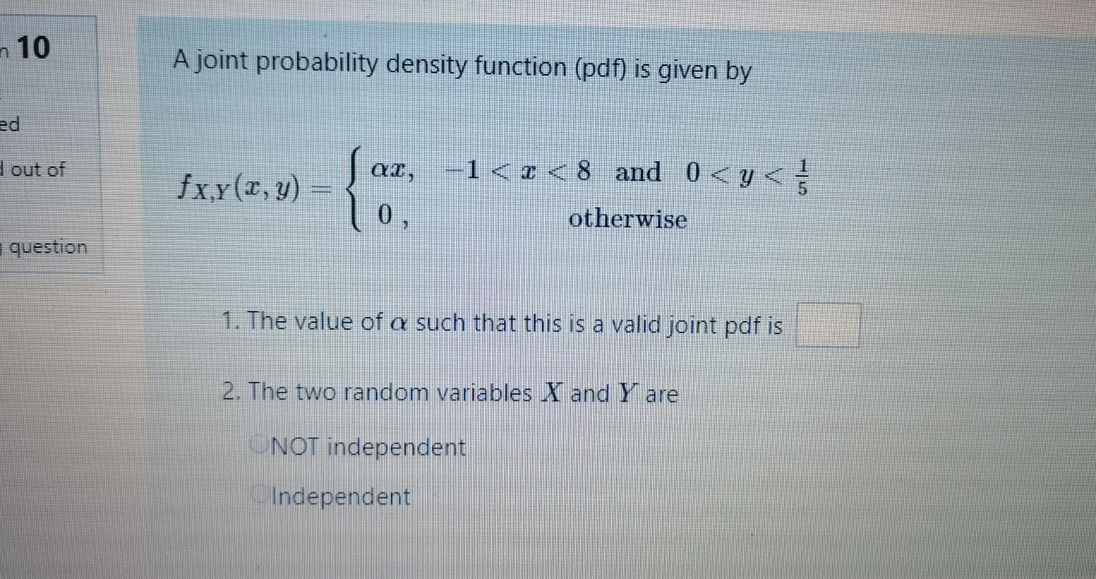 Solved n 10 A joint probability density function (pdf) is | Chegg.com