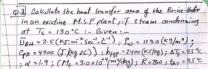 Solved Calculate the heat transfer area of the Brine-Heator | Chegg.com