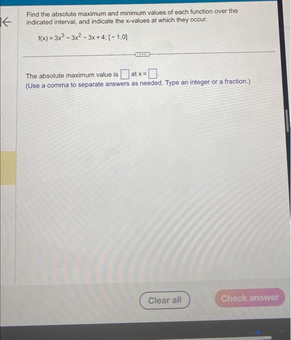 Solved Find the absolute maximum and minimum values of each | Chegg.com