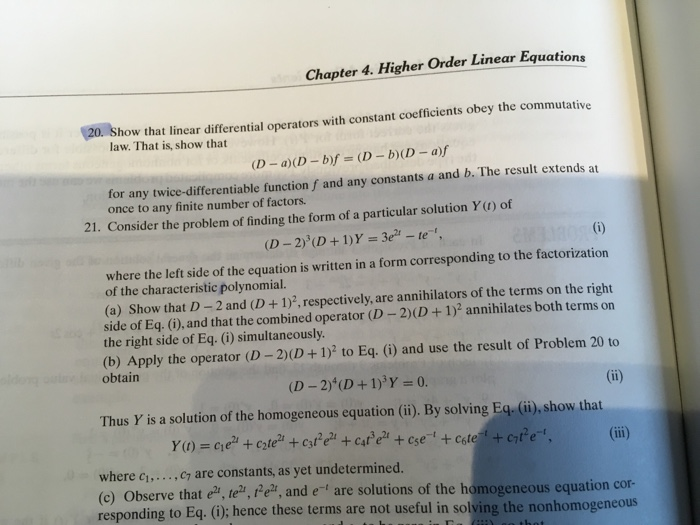 Solved Chapter 4. Higher Order Linear Equations 20. Show | Chegg.com
