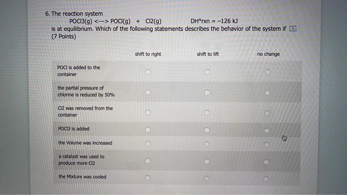 Solved 6. The reaction system POCI3(9) POCI(9) + | Chegg.com