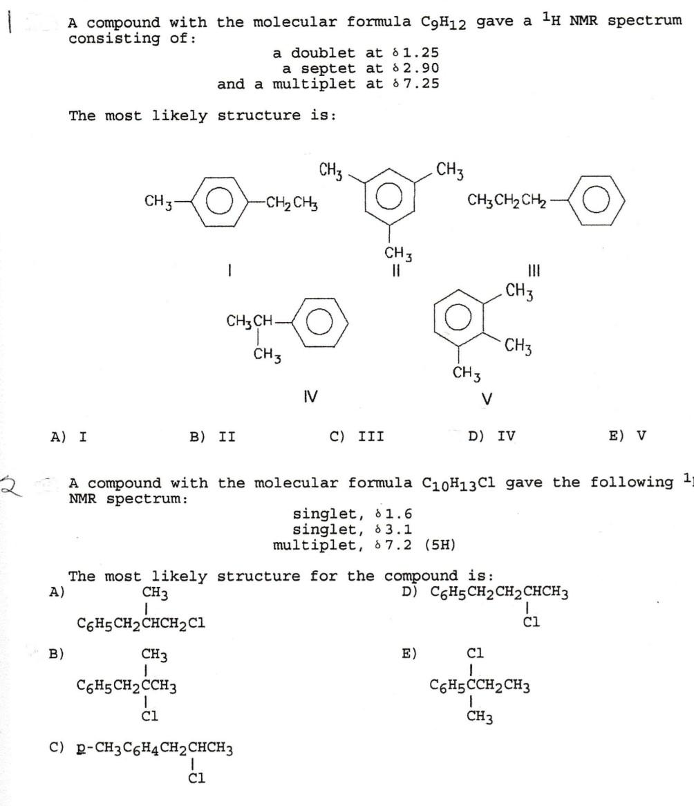 Solved 1 A compound with the molecular formula C9H12 gave a | Chegg.com