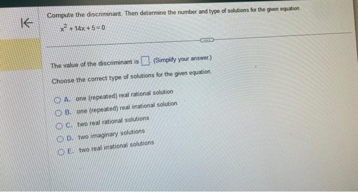 Solved Compute the discriminant. Then determine the number | Chegg.com