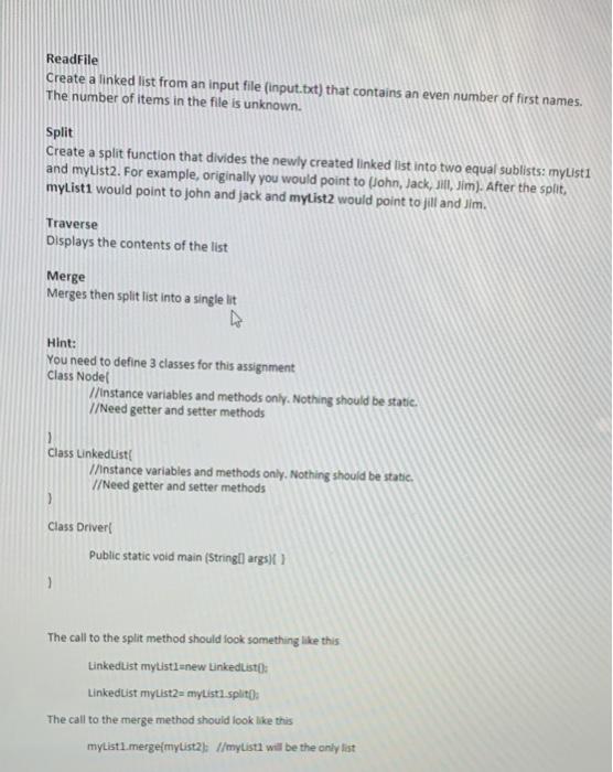 Solved Readfile Create A Linked List From An Input File