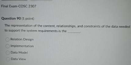 Solved Final Exam-COSC 2307Question 90 (1 ﻿point)The | Chegg.com