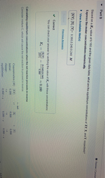 Solved Part B Review Constar Based on a Ke value of 0.160 | Chegg.com