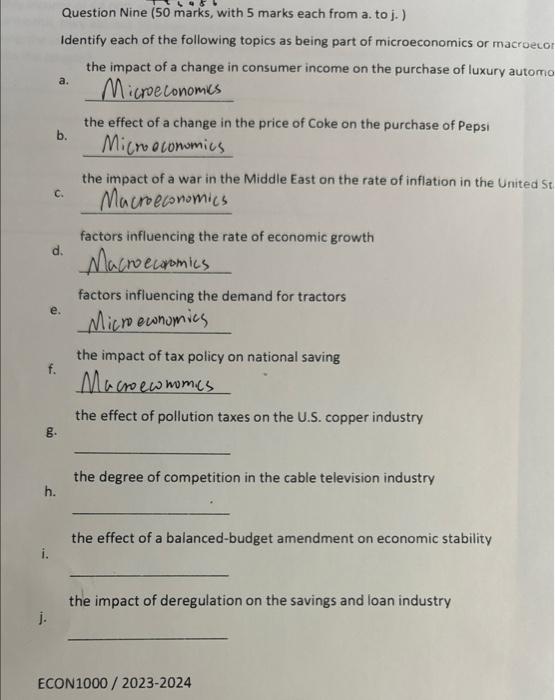 Solved Question Nine ( 50 marks, with 5 marks each from a. | Chegg.com