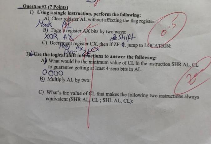 Solved Ouestion\#2 (7 Points) 1) Using a single instruction, | Chegg.com Solved Ouestion\#2 (7 Points) 1) Using a single instruction, | Chegg.com