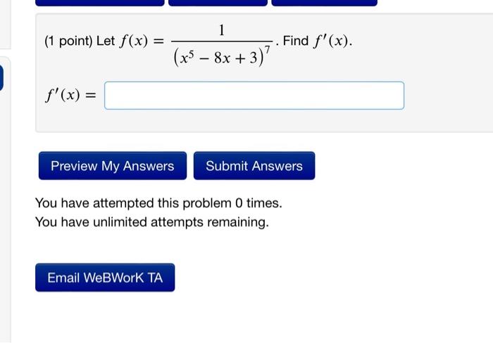 Solved 1 Point Let F X X5−8x 3 71 F F′ X You Have