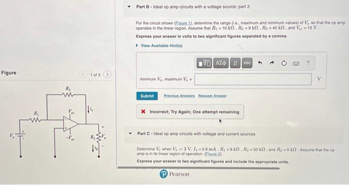 Solved Part B - Ideal op amp circuits with a voltago source: | Chegg.com