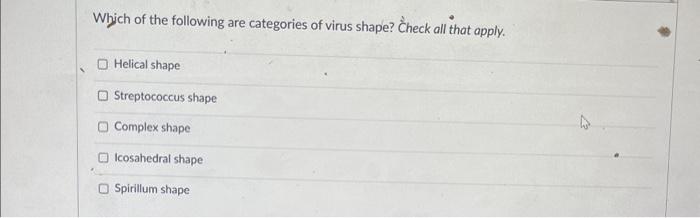 Solved Which of the following are categories of virus shape? | Chegg.com