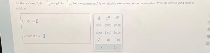 Solved For the functions f(x)= notation. (ƒ ° g)(x) = [] | Chegg.com