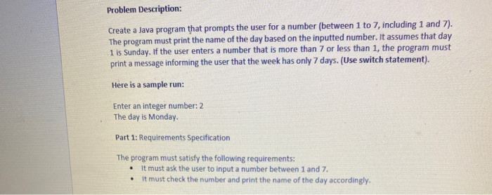 Solved Problem Description: Create a Java program that | Chegg.com