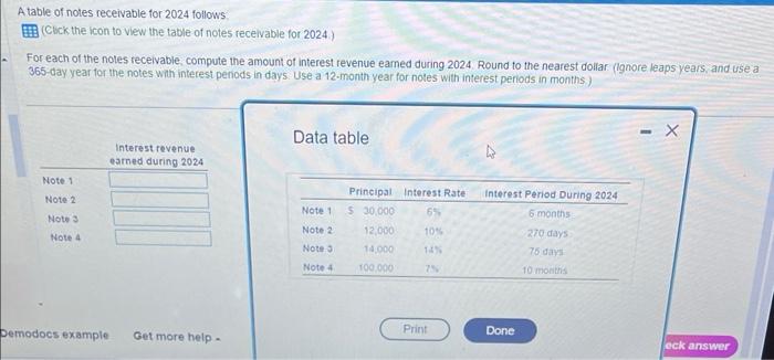 Solved A table of notes receivable for 2024 follows: [ E B | Chegg.com