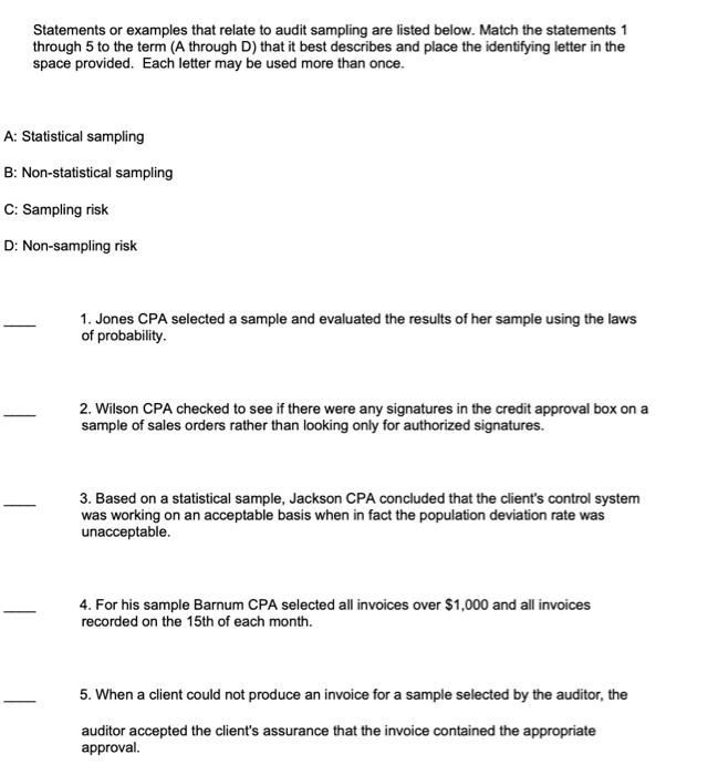 Solved Statements or examples that relate to audit sampling | Chegg.com