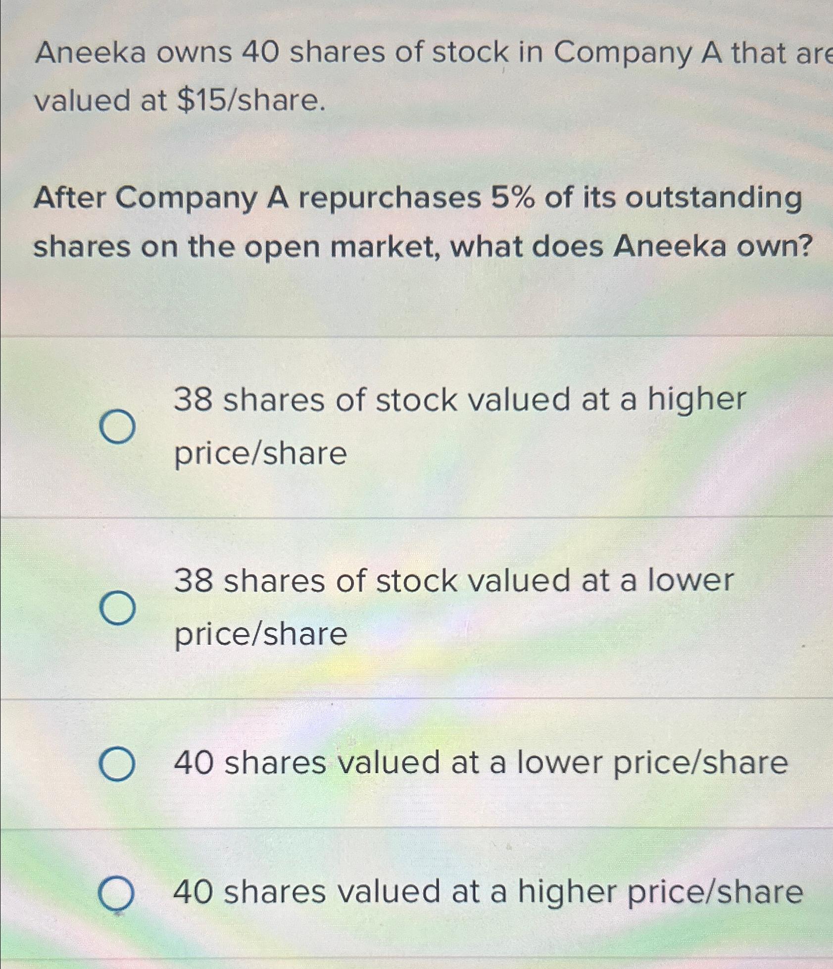 Solved Aneeka owns 40 shares of stock in Company A that are | Chegg.com