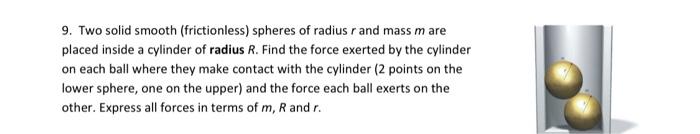 Solved 9. Two solid smooth (frictionless) spheres of radius | Chegg.com