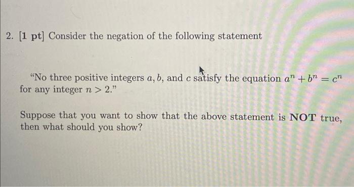 Solved 2. [1 pt] Consider the negation of the following | Chegg.com