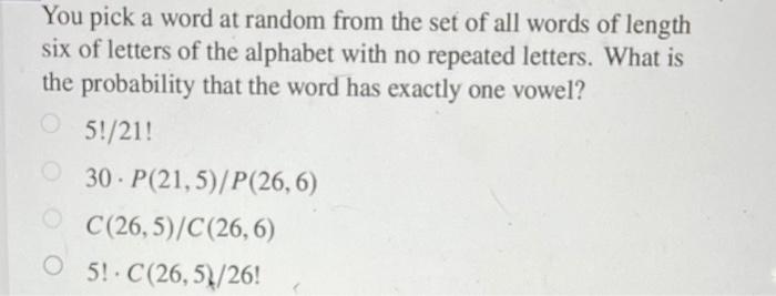 Solved You pick a word at random from the set of all words | Chegg.com
