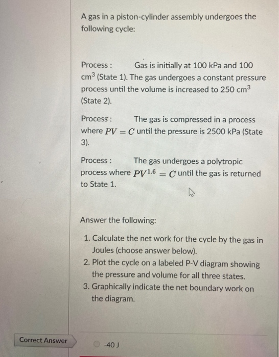 Solved A gas in a piston-cylinder assembly undergoes the | Chegg.com