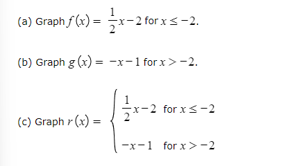 Solved (a) ﻿Graph f(x)=12x-2 ﻿for x≤-2.(b) ﻿Graph g(x)=-x-1 | Chegg.com