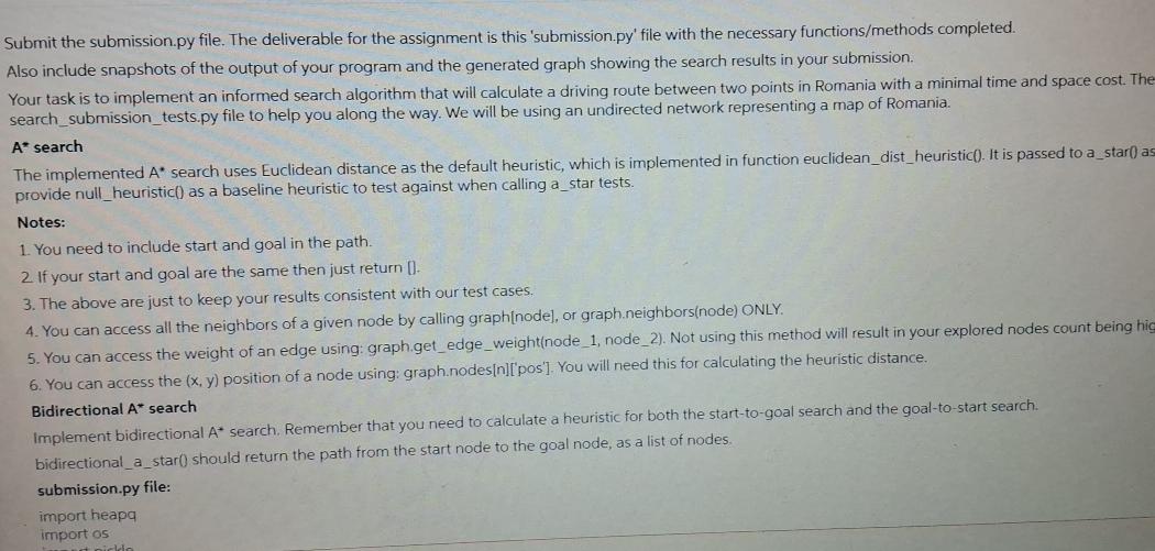 Solved Submit the submission.py file. The deliverable for | Chegg.com