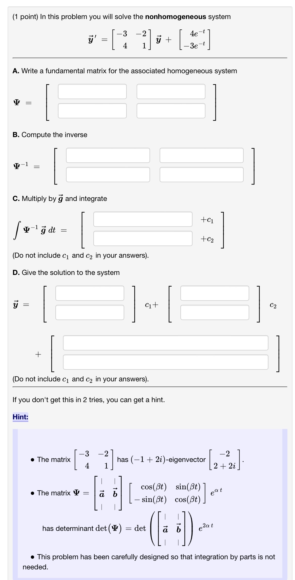 Solved (1 ﻿point) ﻿In this problem you will solve the | Chegg.com