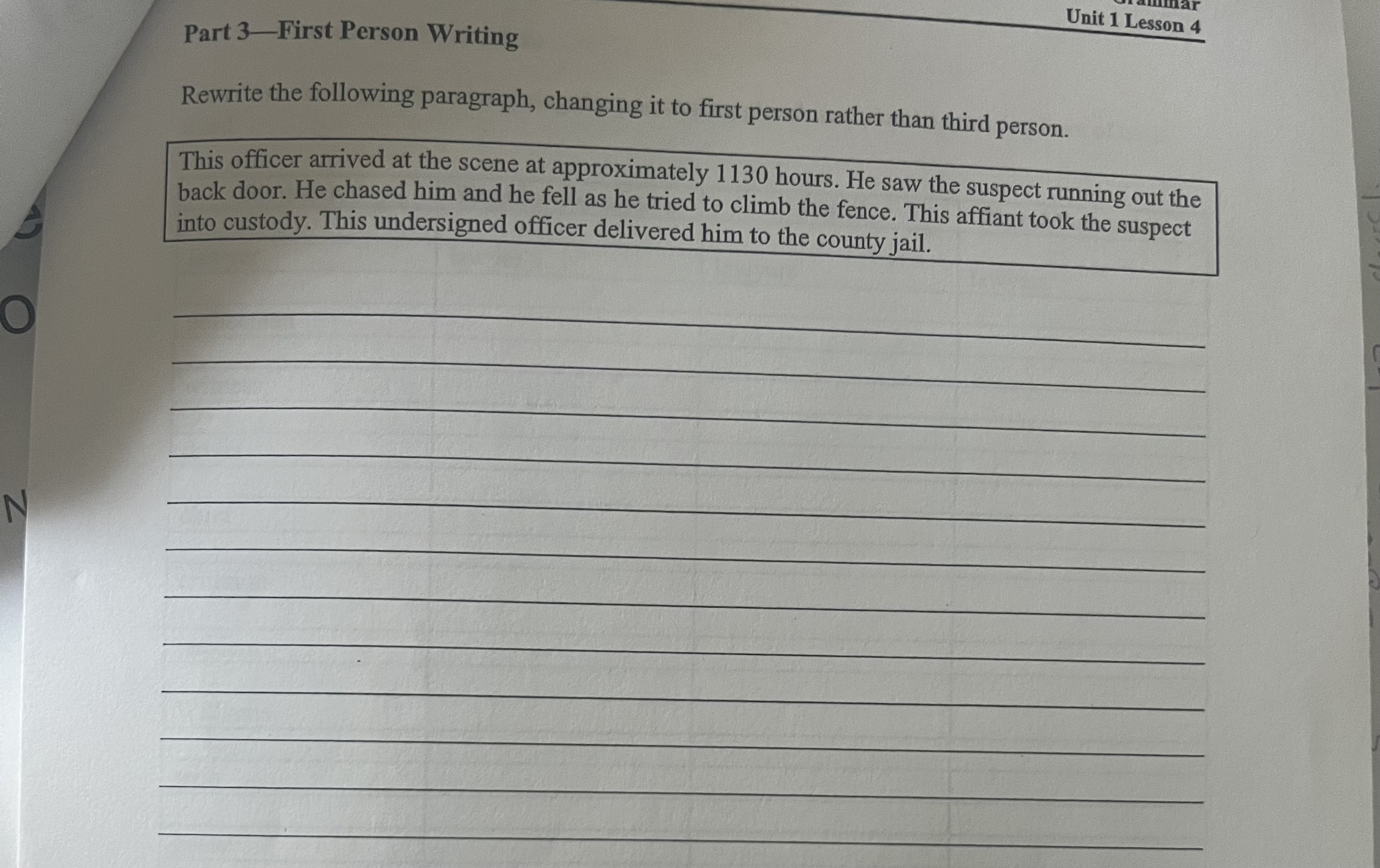 Part 3 -First Person WritingRewrite the following | Chegg.com