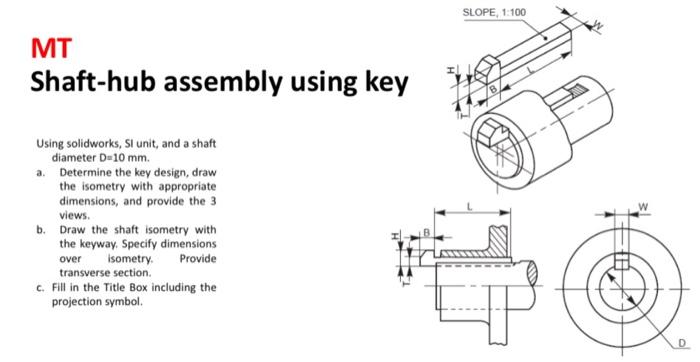 Solved SLOPE, 1:100 MT Shaft-hub assembly using key Using | Chegg.com